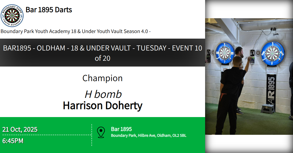 BAR1895 - OLDHAM - 18 & UNDER VAULT - TUESDAY - EVENT 10 of 20