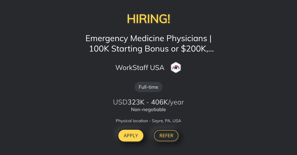 Emergency Medicine Physicians | 100K Starting Bonus or $200K, Student ...