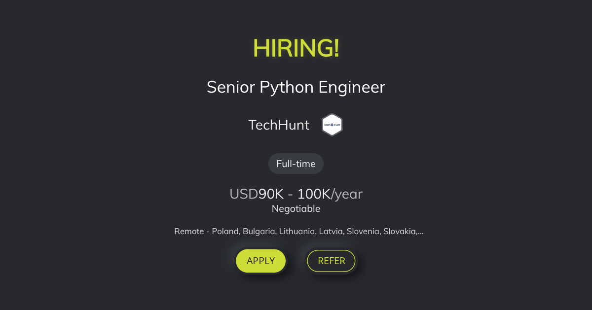 Senior Python Engineer at TechHunt | Torre