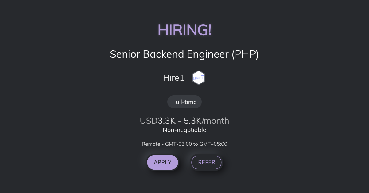 Senior Backend Engineer (PHP) at Hire1 | Torre
