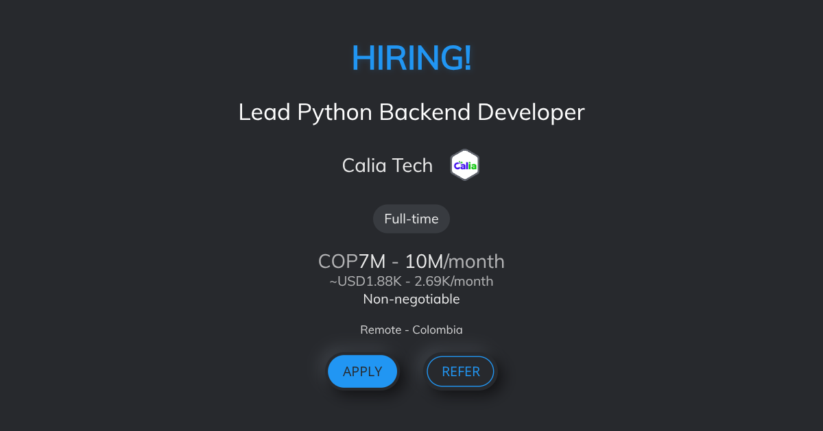 Lead Python Backend Developer at Calia Tech | Torre