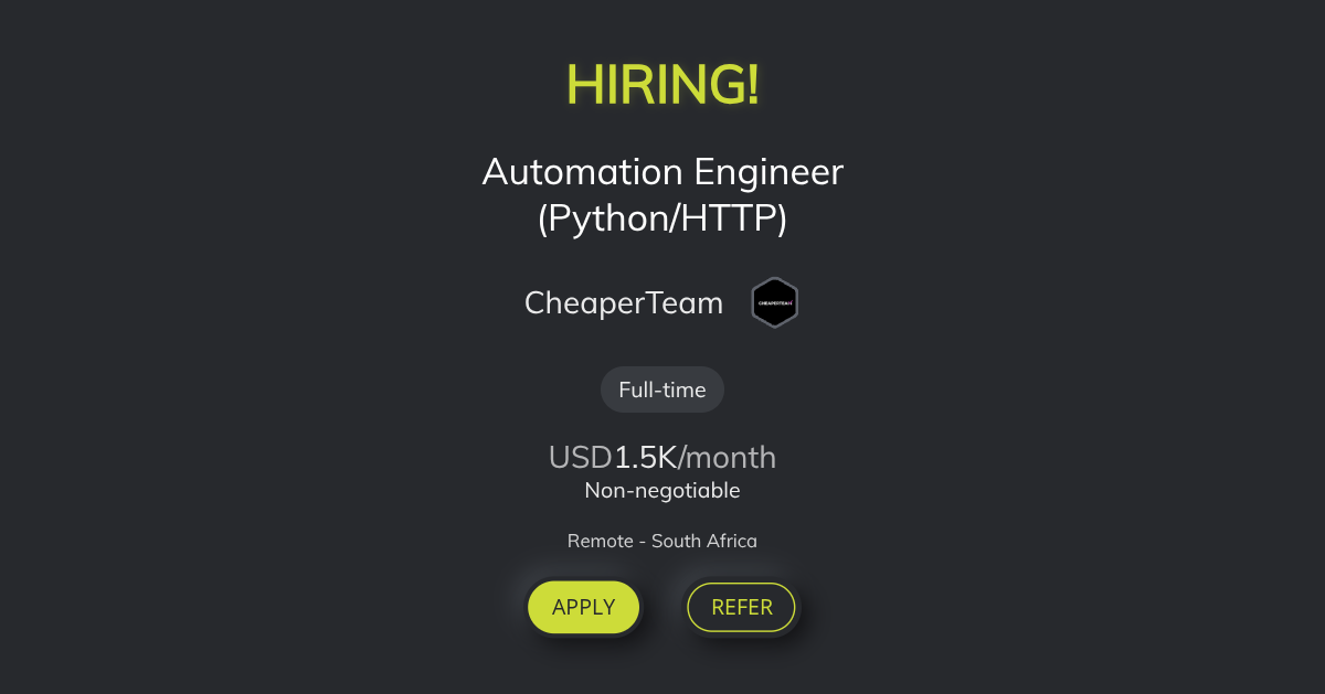 Automation Engineer (Python/HTTP) at CheaperTeam | Torre