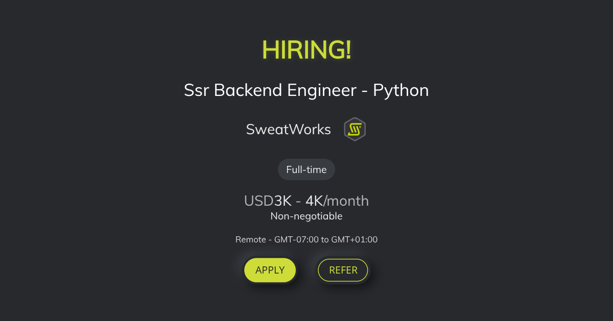 Ssr Backend Engineer - Python at SweatWorks | Torre