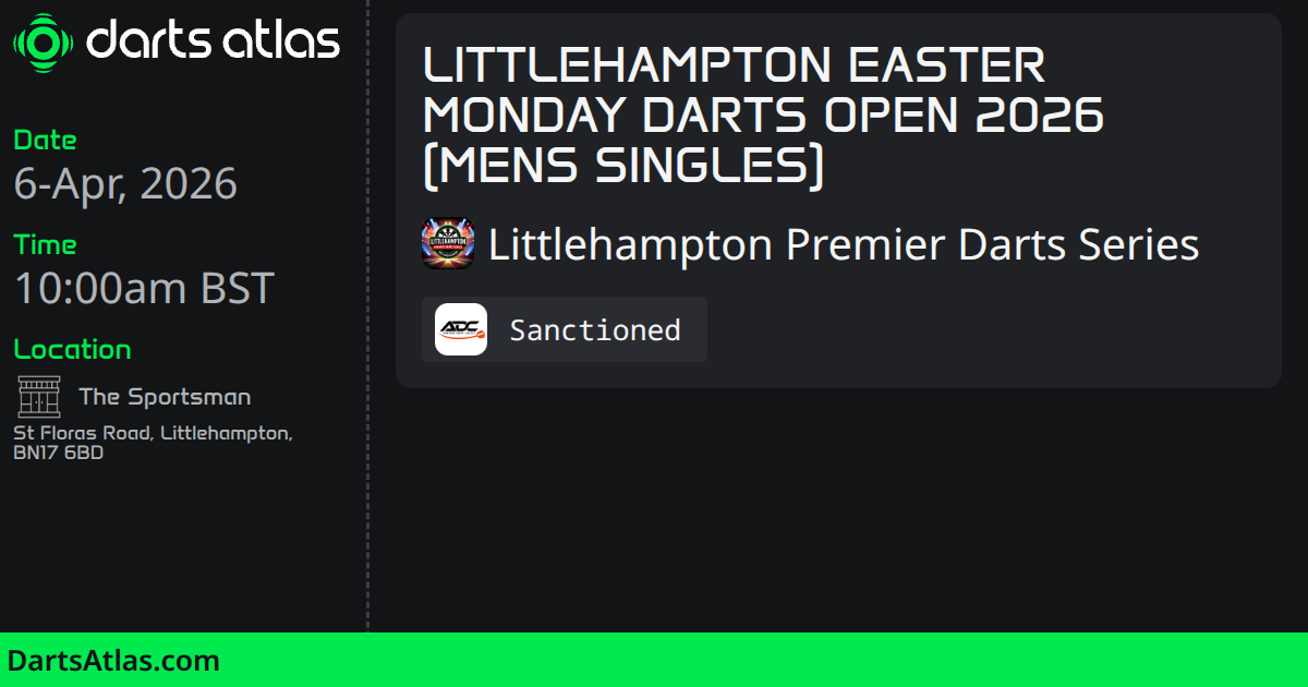 LITTLEHAMPTON EASTER MONDAY DARTS OPEN 2026 (MENS SINGLES)