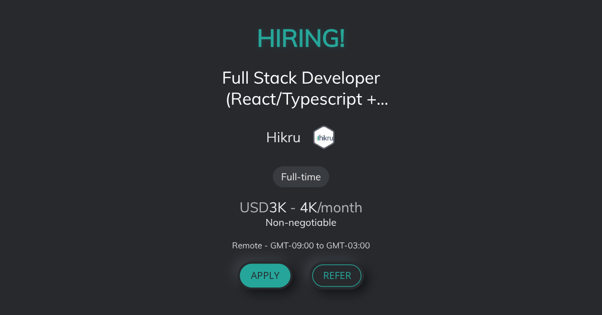 Full Stack Developer (React/Typescript + Node.js/Next.js.) at Hikru | Torre