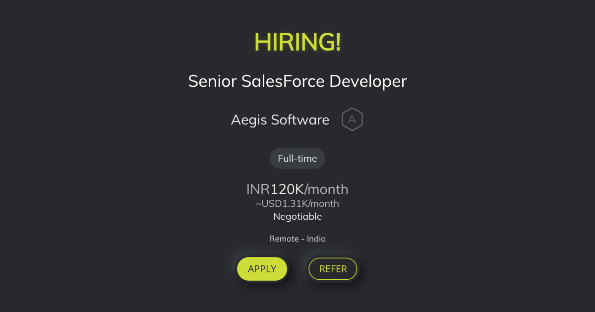 Senior SalesForce Developer at Aegis Software | Torre