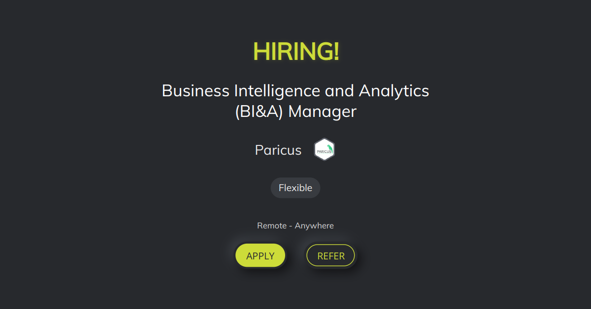 Business Intelligence and Analytics (BI&A) Manager at Paricus | Torre