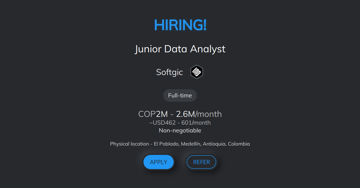Junior Data Analyst at Softgic | Torre