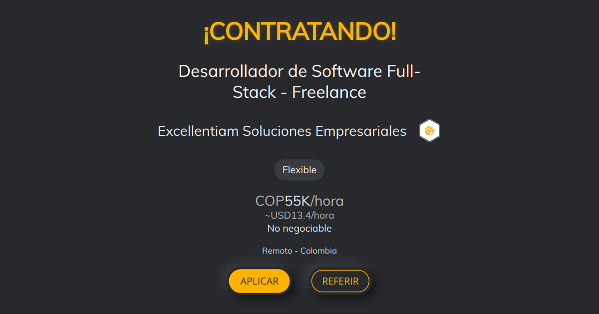 Desarrollador de Software Full-Stack - Freelance en Excellentiam Soluciones Empresariales | Torre