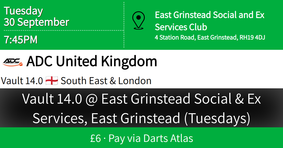 Vault 14.0 @ East Grinstead Social & Ex Services, East Grinstead (Tuesdays)