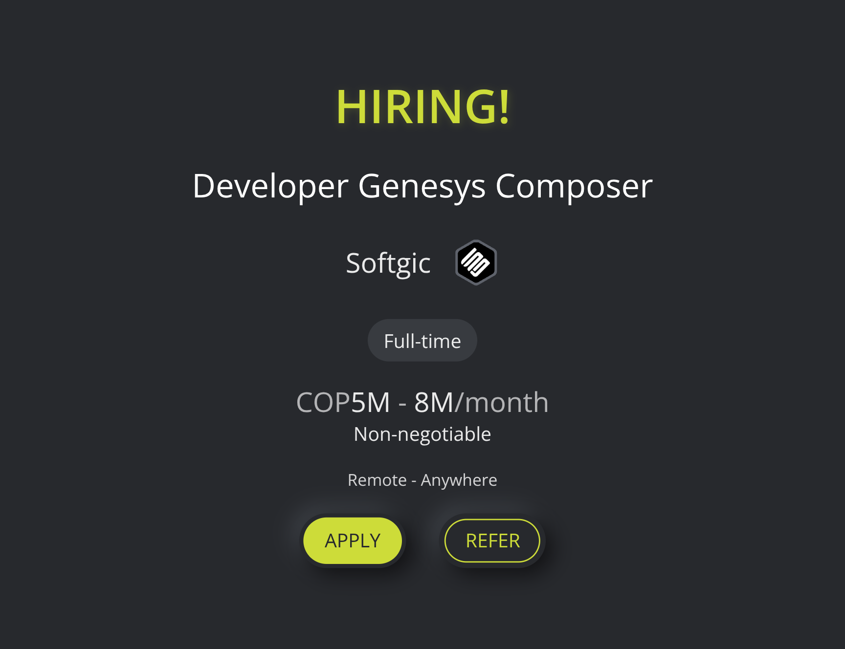 Developer Genesys Composer at Softgic | Torre