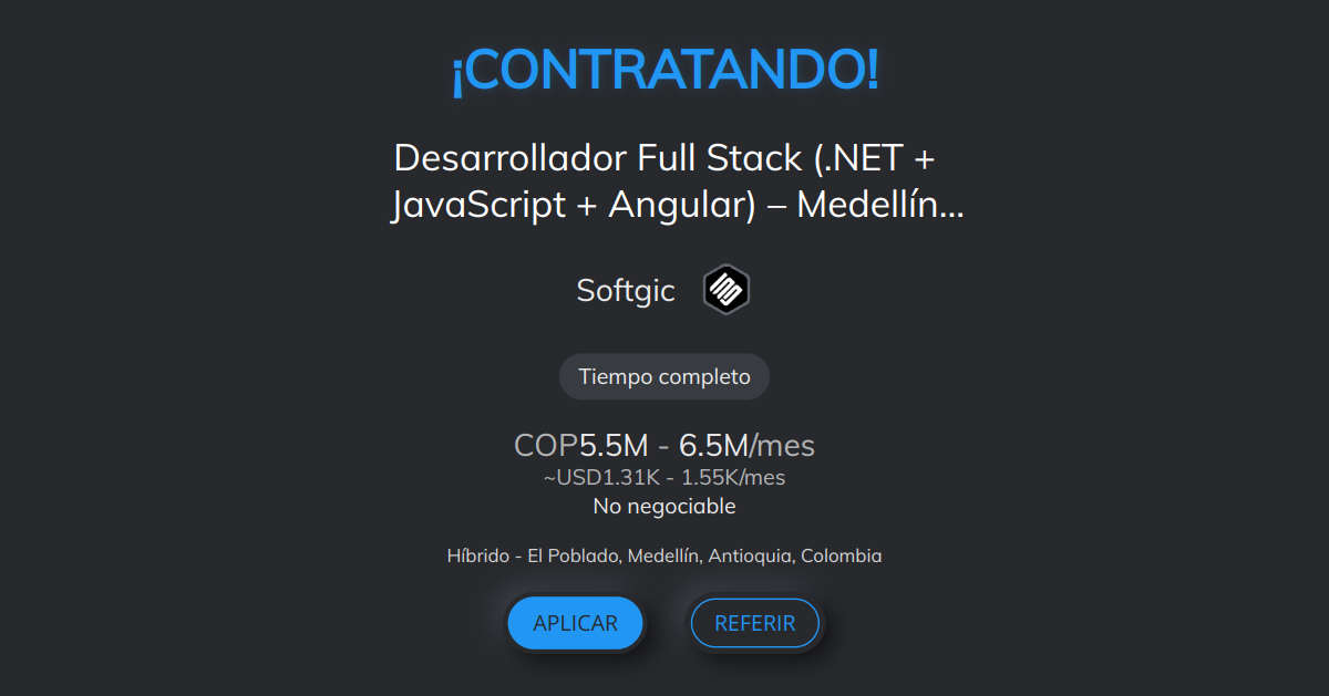 Desarrollador Full Stack (.NET + JavaScript + Angular) – Medellín ...