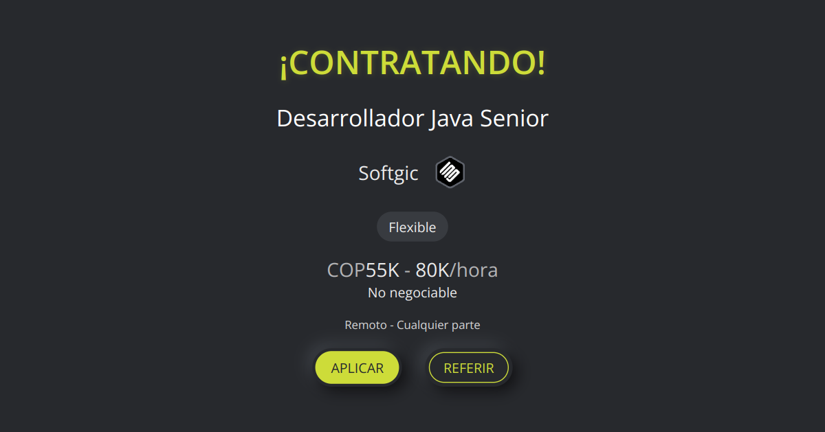 Desarrollador Java Senior en Softgic | Torre Desarrollador Java Senior en Softgic | Torre
