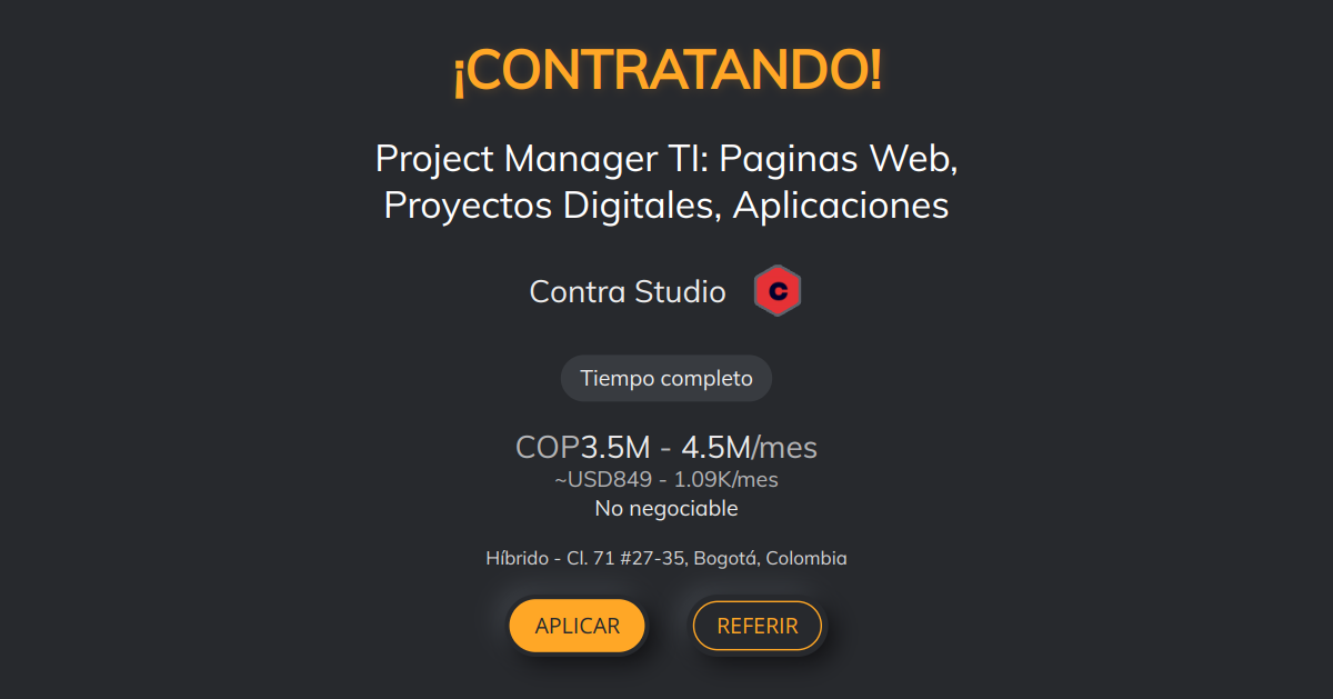 Project Manager TI: Paginas Web, Proyectos Digitales, Aplicaciones en Contra Studio | Torre