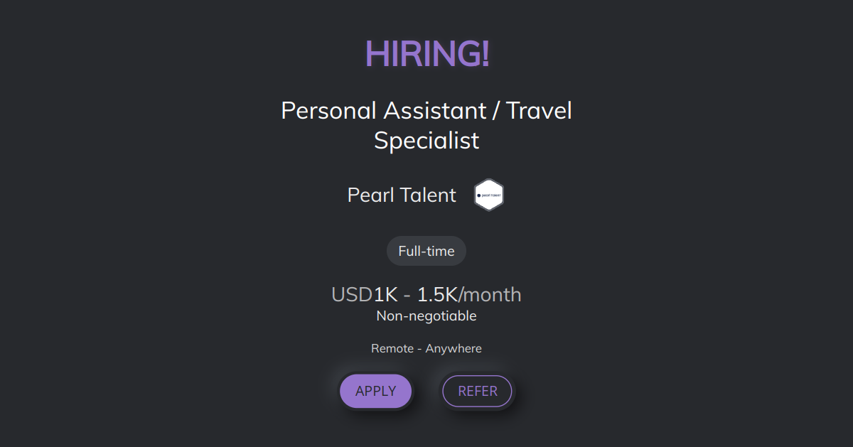 Personal Assistant / Travel Specialist at Pearl Talent | Torre