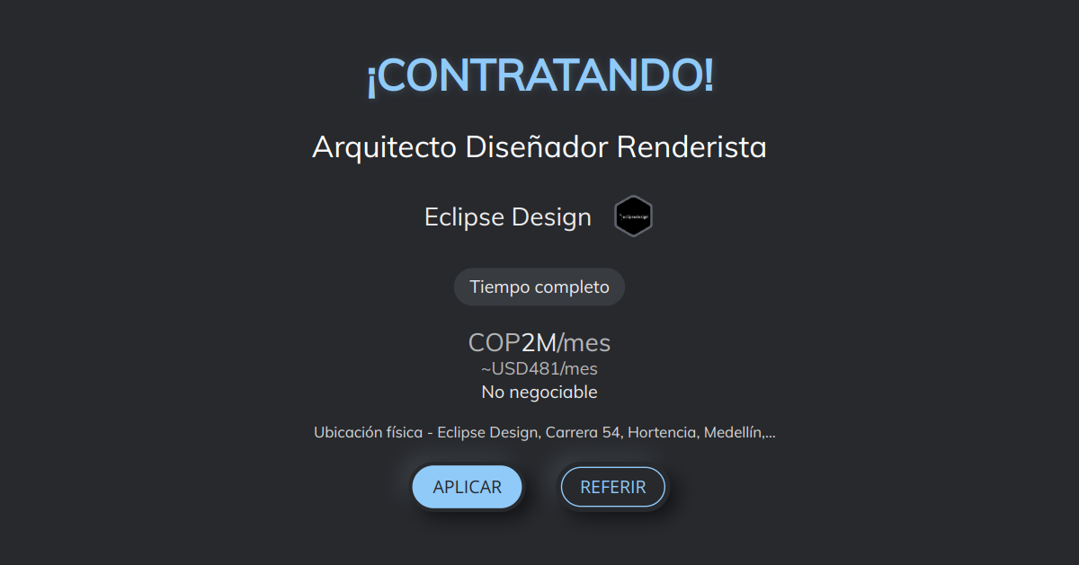 Arquitecto Diseñador Renderista en Eclipse Design | Torre