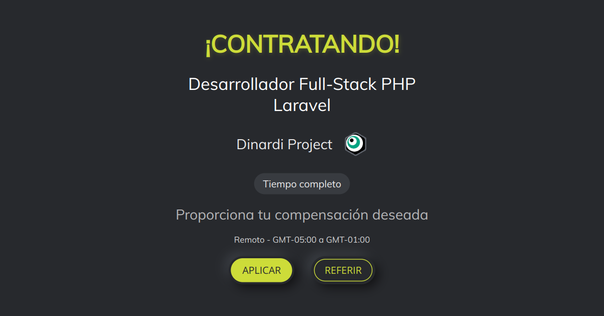 Desarrollador Full-Stack PHP Laravel en Dinardi Project | Torre