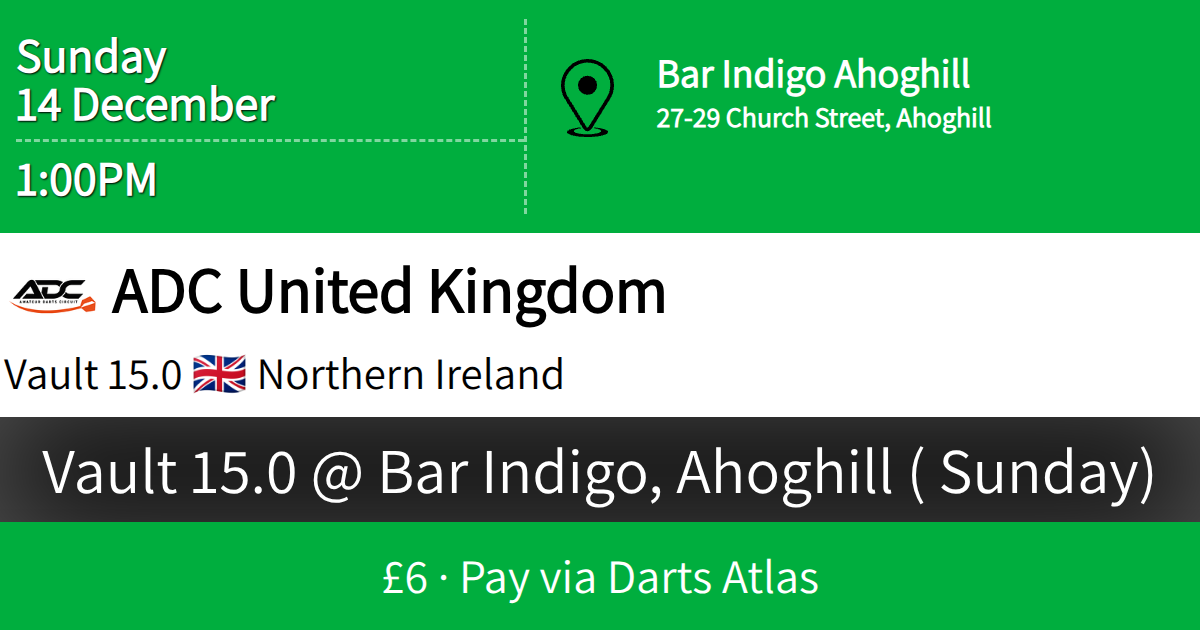 Vault 15.0 @ Bar Indigo, Ahoghill ( Sunday)