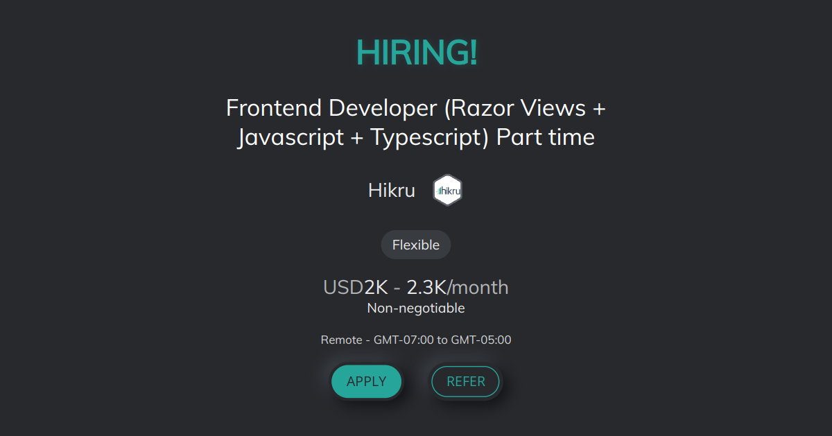 Frontend Developer Razor Views Javascript Typescript Part Time At Hikru Torre