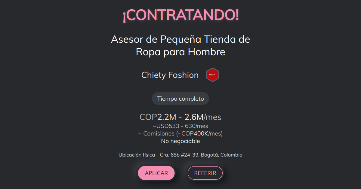 Asesor de Pequeña Tienda de Ropa para Hombre en Chiety Fashion | Torre