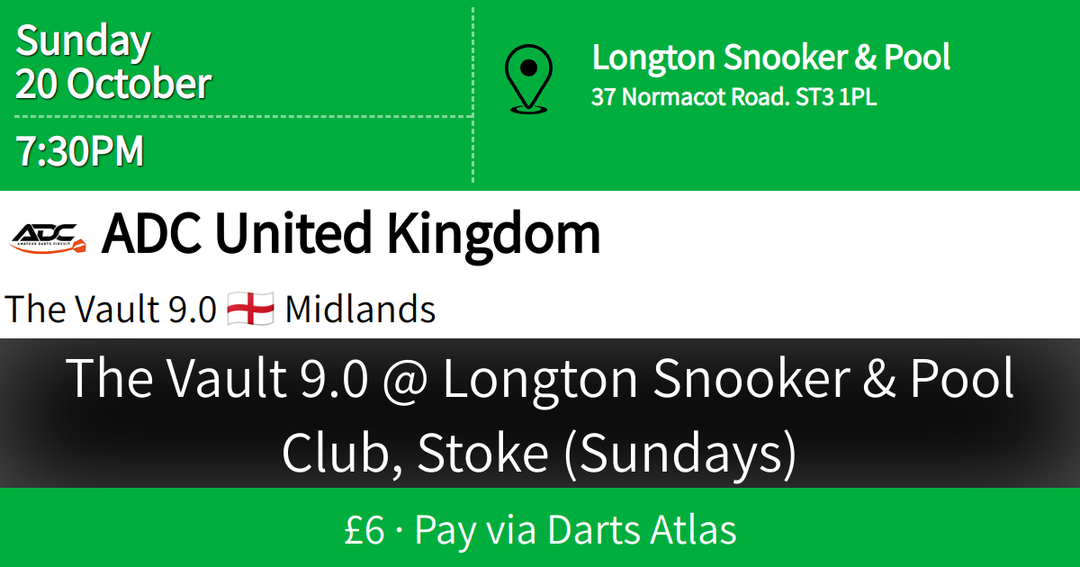 The Vault 9.0 @ Longton Snooker & Pool Club, Stoke (Sundays)