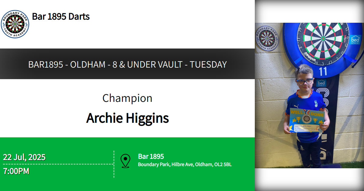 BAR1895 - OLDHAM - 8 & UNDER VAULT - TUESDAY