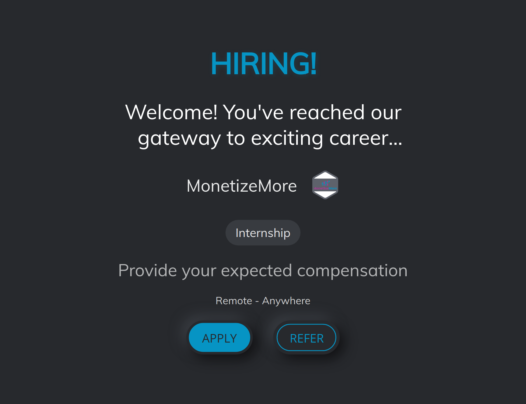 Welcome! You've reached our gateway to exciting career possibilities!Web Developer Intern ...