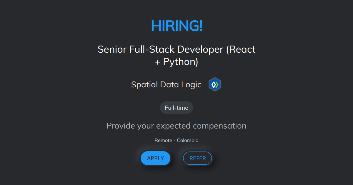 Senior Full Stack Developer React Python At Spatial Data Logic Torre