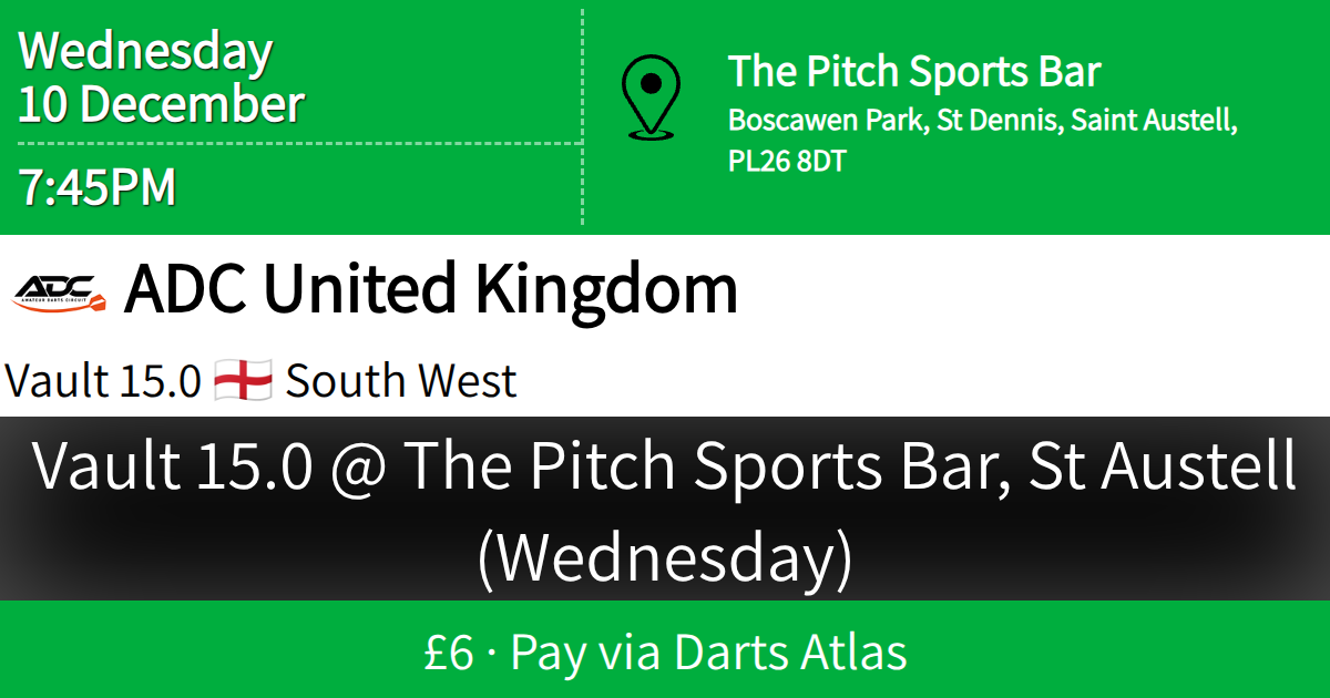 Vault 15.0 @ The Pitch Sports Bar, St Austell (Wednesday)