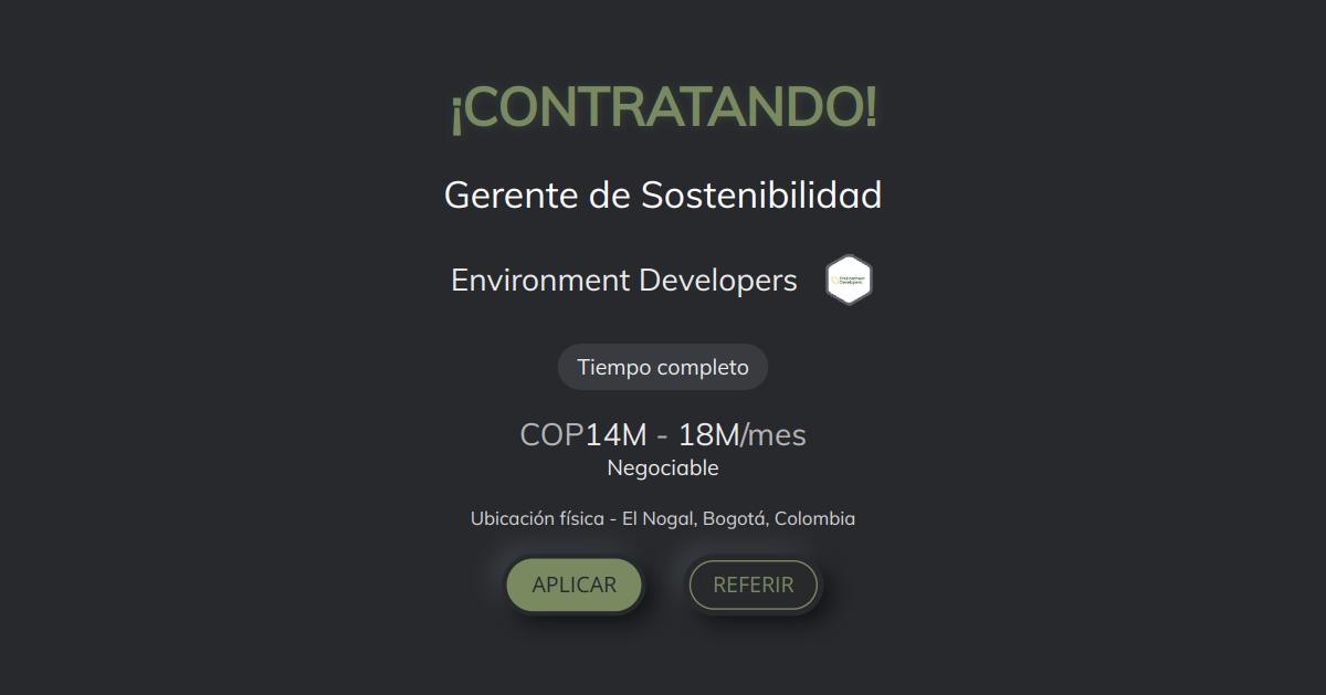 Gerente de Sostenibilidad en Environment Developers | Torre Gerente de Sostenibilidad en Environment Developers | Torre
