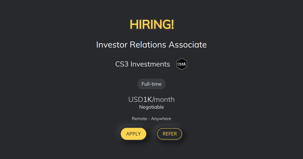 Investor Relations Associate at CS3 Investments | Torre
