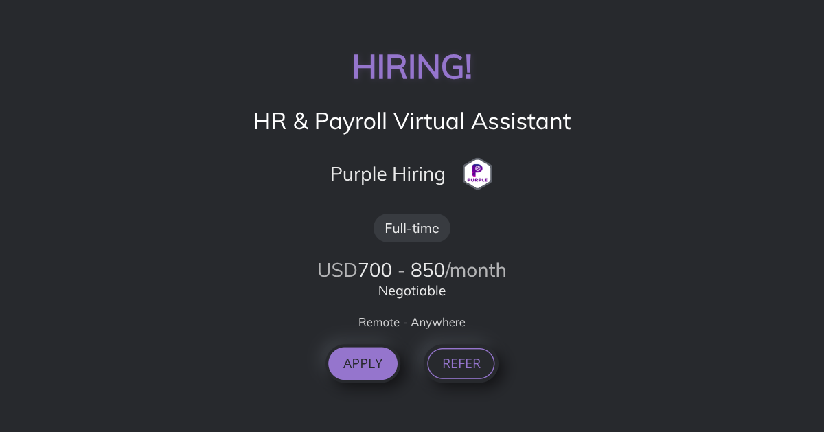 HR & Payroll Virtual Assistant at Purple Hiring | Torre