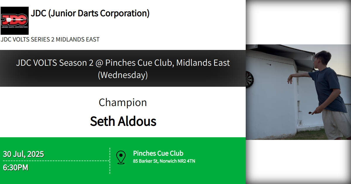 JDC VOLTS Season 2 @ Pinches Cue Club, Midlands East (Wednesday)
