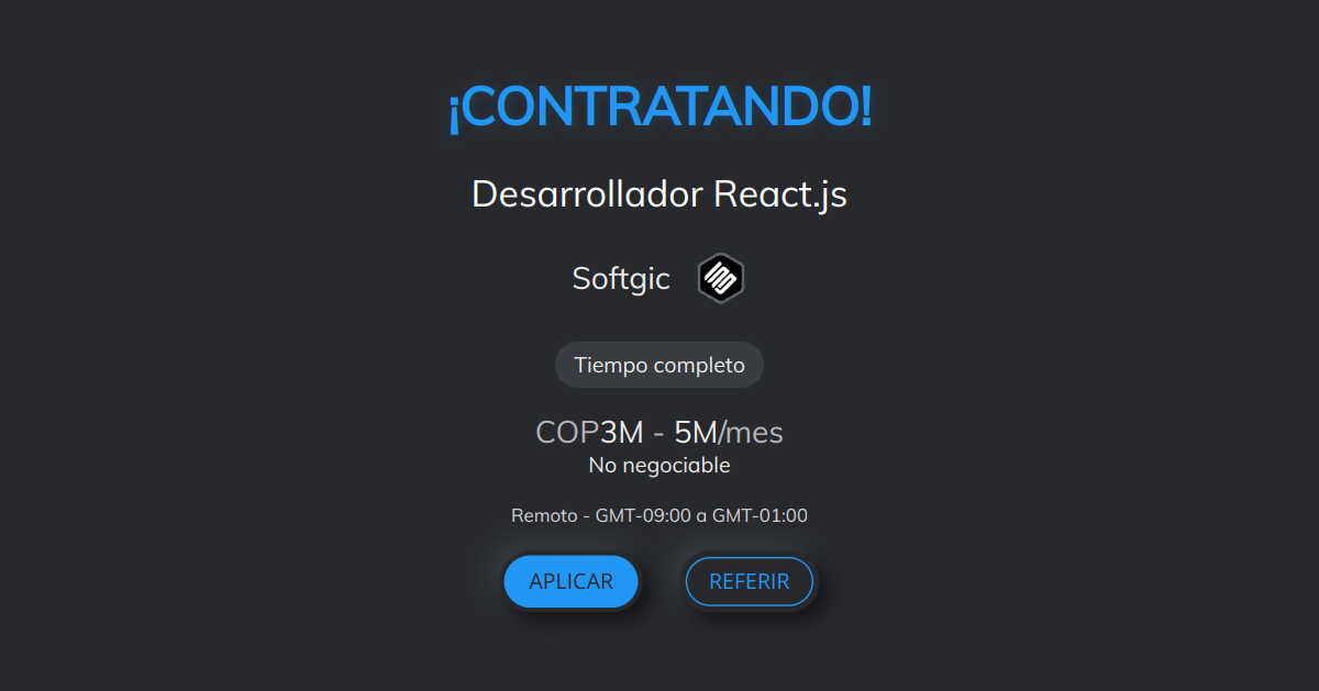 Desarrollador React.js en Softgic | Torre Desarrollador React.js en Softgic | Torre
