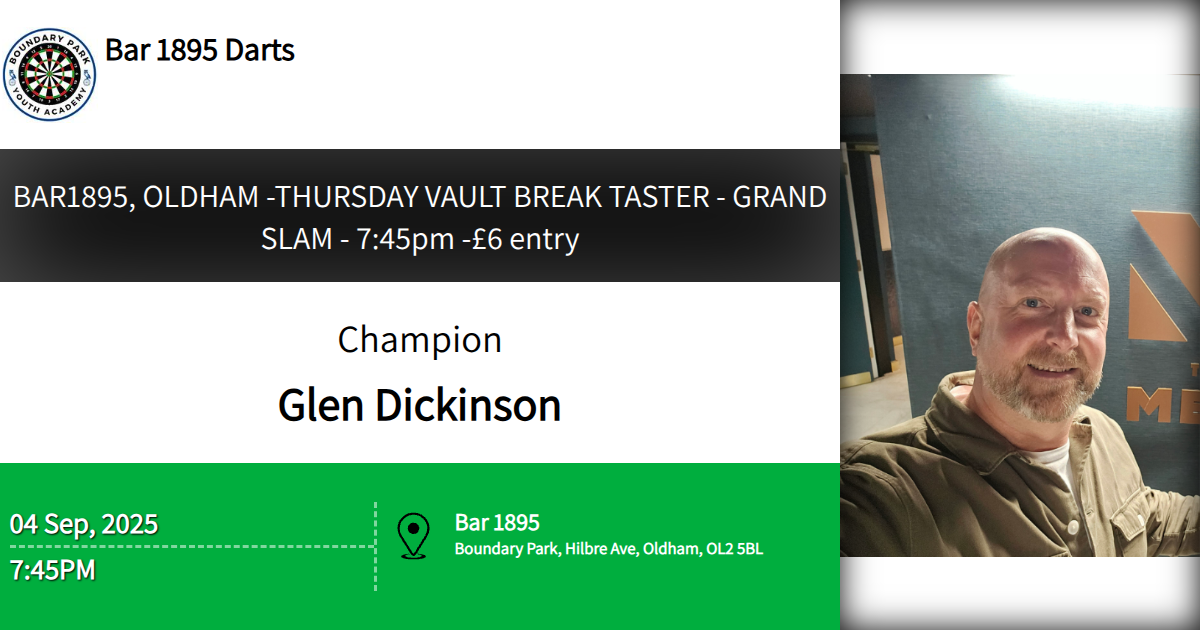 BAR1895, OLDHAM -THURSDAY VAULT BREAK TASTER - GRAND SLAM - 7:45pm -£6 ...