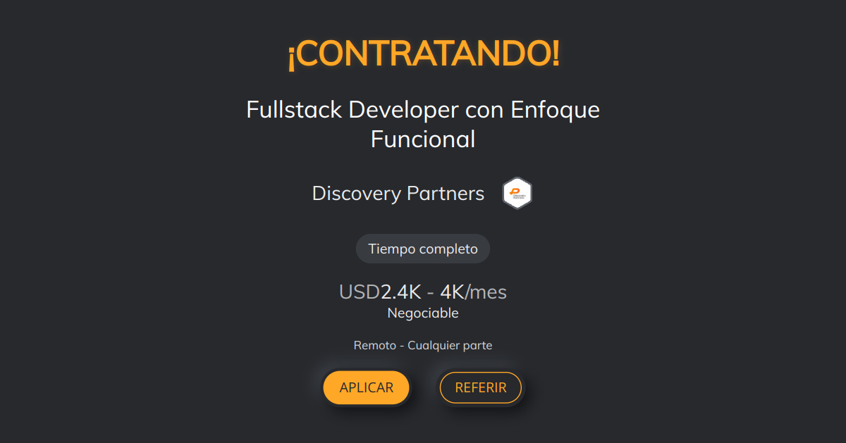 Fullstack Developer con Enfoque Funcional en Discovery Partners | Torre