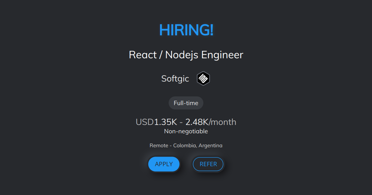 React / Nodejs Engineer at Softgic | Torre