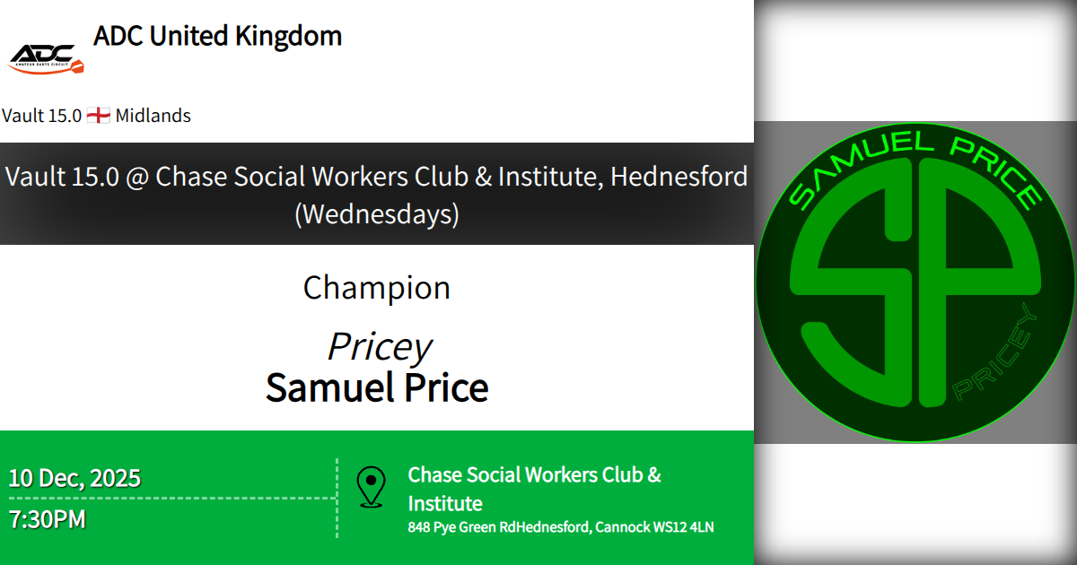 Vault 15.0 @ Chase Social Workers Club & Institute, Hednesford (Wednesdays)