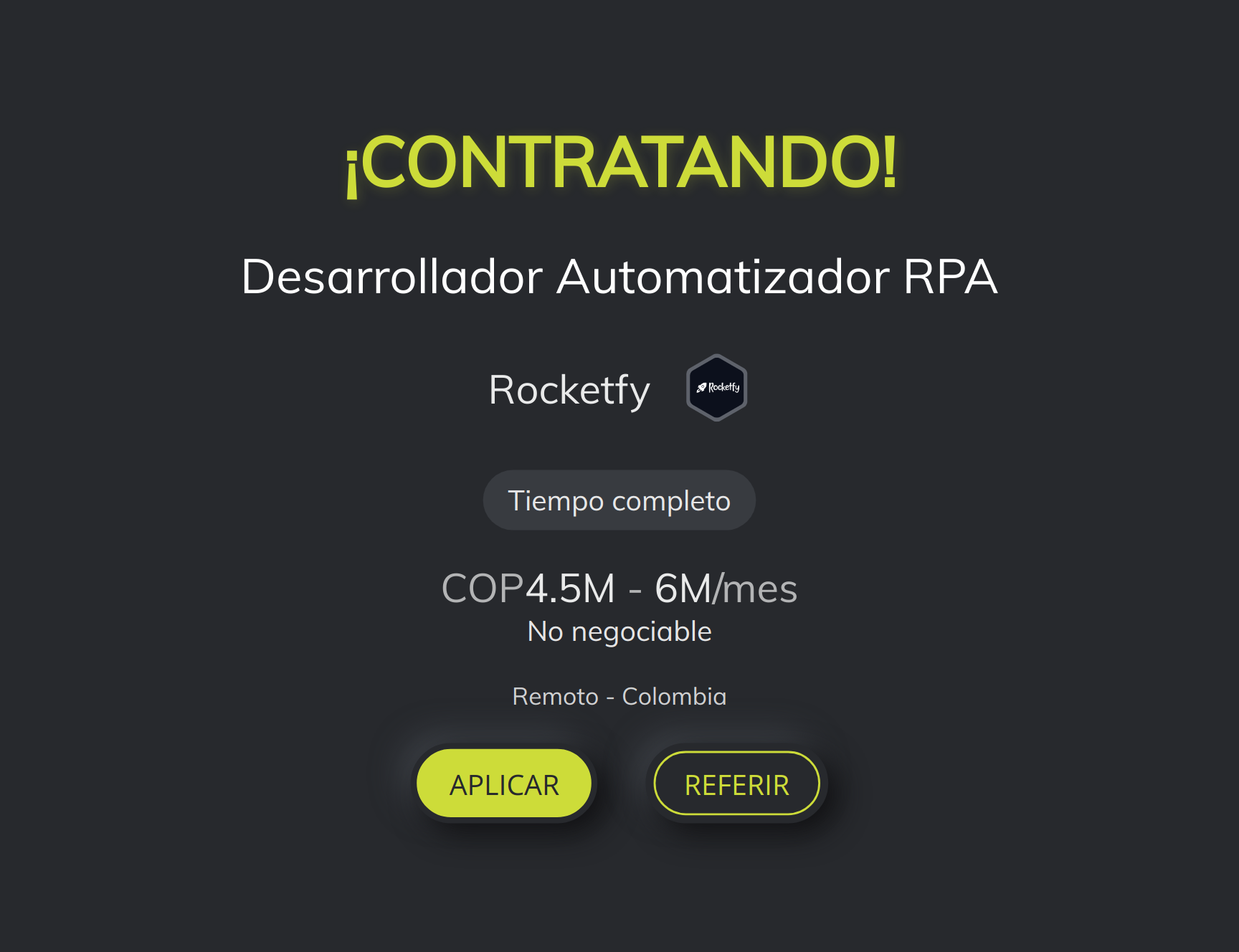 Desarrollador Automatizador RPA en Rocketfy | Torre