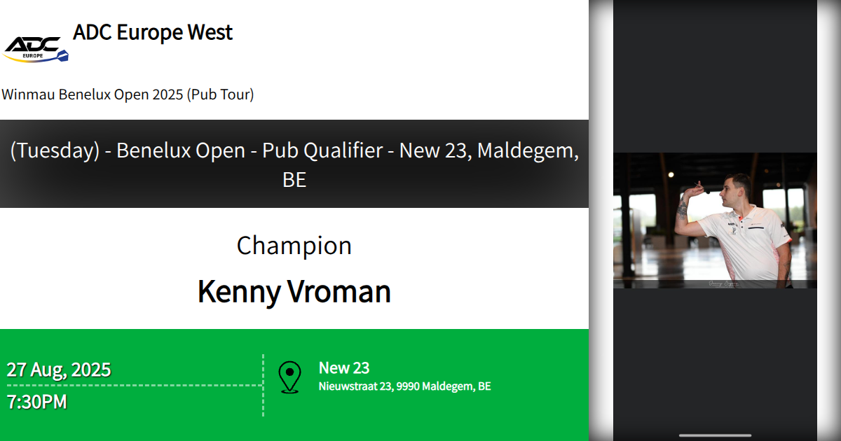 (Tuesday) - Benelux Open - Pub Qualifier - New 23, Maldegem, BE