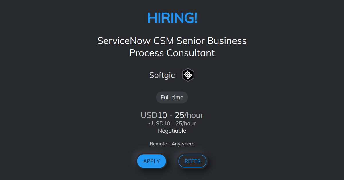 ServiceNow CSM Senior Business Process Consultant at Softgic | Torre