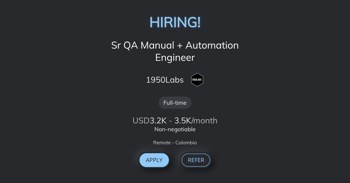 Sr QA Manual + Automation Engineer at 1950Labs | Torre