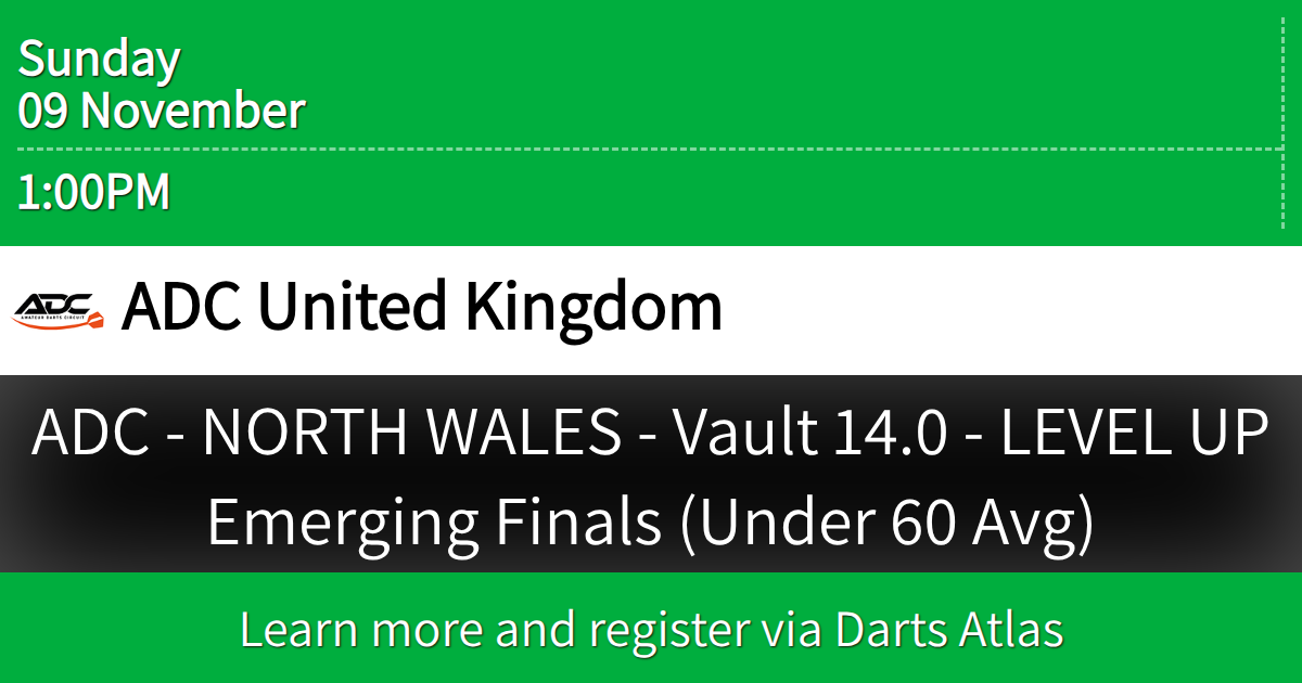 ADC - NORTH WALES - Vault 14.0 - LEVEL UP Emerging Finals (Under 60 Avg)