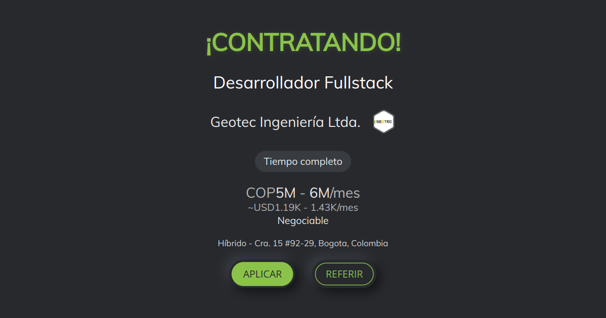 Desarrollador Fullstack en Geotec Ingeniería Ltda. | Torre