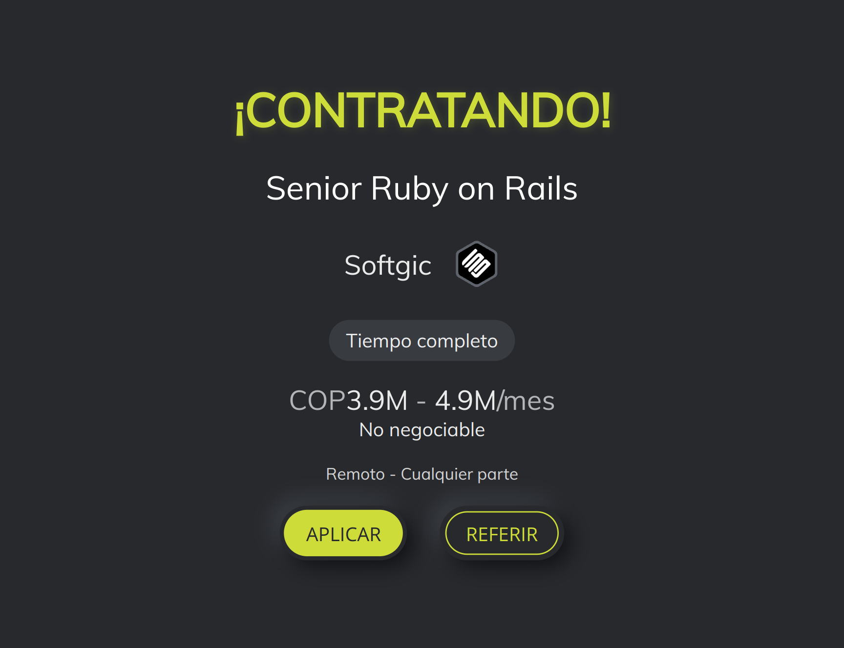 Senior Ruby on Rails en Softgic | Torre