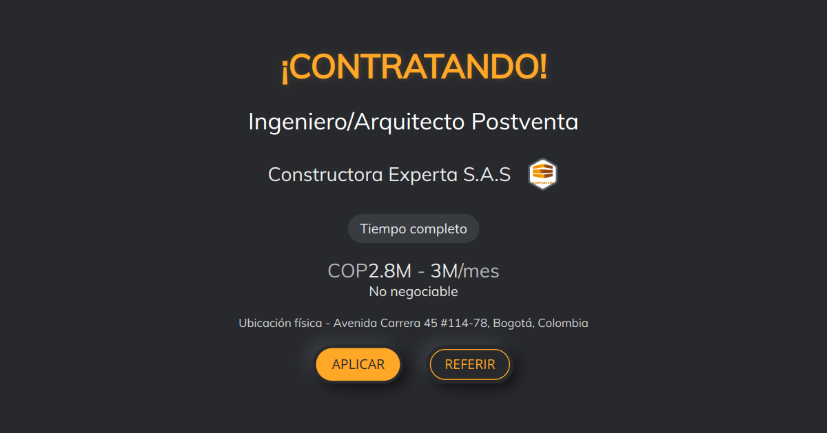 Ingeniero/Arquitecto Postventa en Constructora Experta | Torre