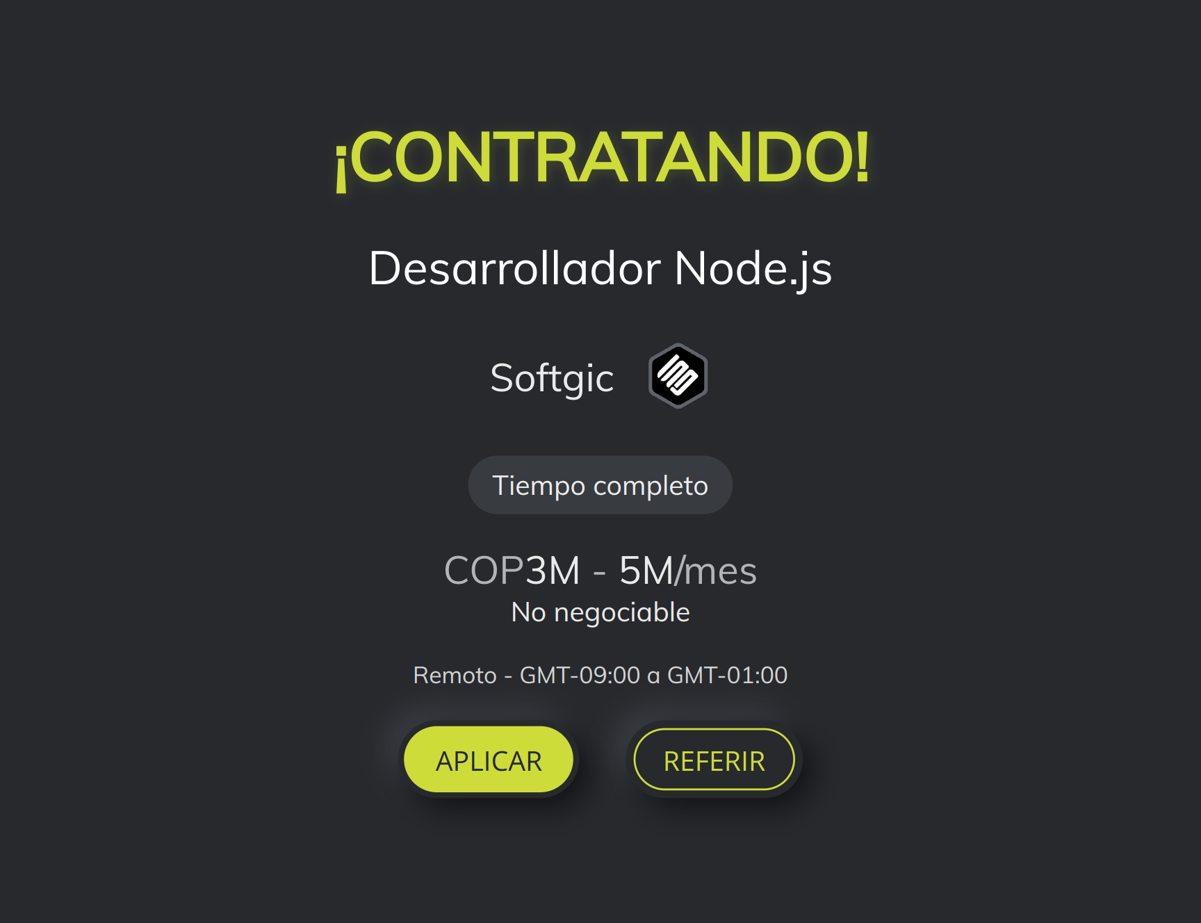 Desarrollador Node.js en Softgic | Torre