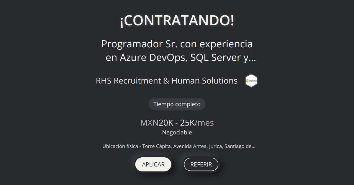 Programador Sr. con experiencia en Azure DevOps, SQL Server y .NET en ...