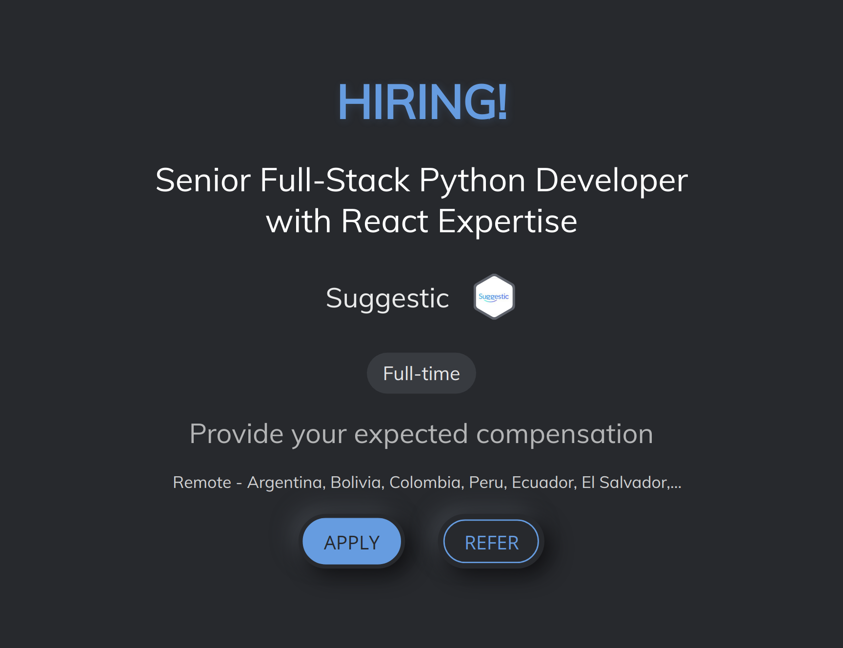 Senior Full-Stack Python Developer with React Expertise at Suggestic | Torre