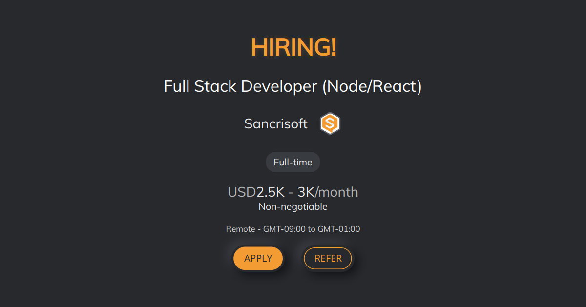Full Stack Developer (Node/React) at Sancrisoft | Torre Full Stack Developer (Node/React) at Sancrisoft | Torre